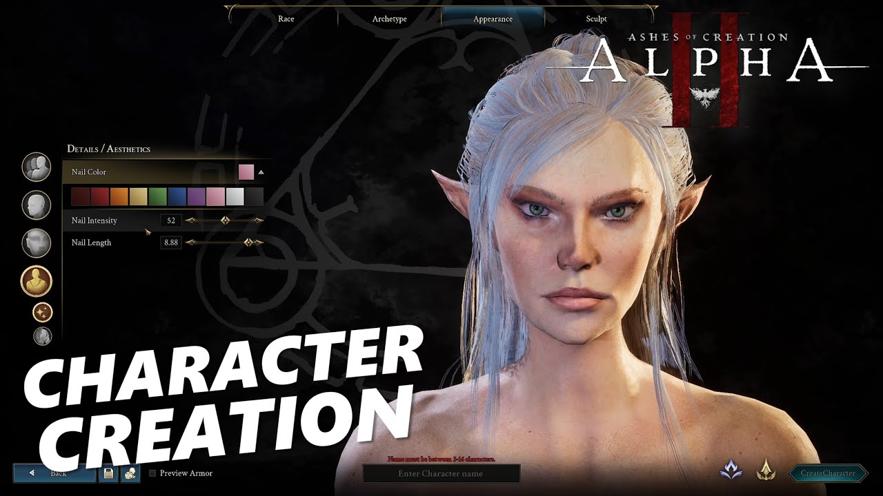 Ashes Of Creation - Alpha 2 Female Character Creation (No Commentary) - Ashes of Creation videos